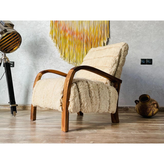 Handcrafted Moroccan Walnut Wood Armchair | Chairish