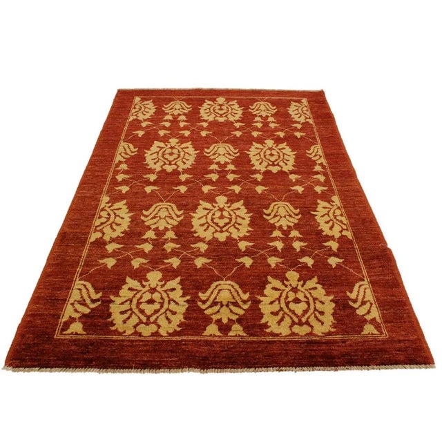 1990s Shabby Chic Kafkaz Red/Gold Hand-Knotted Rug - 3'7 X 6'0 | Chairish