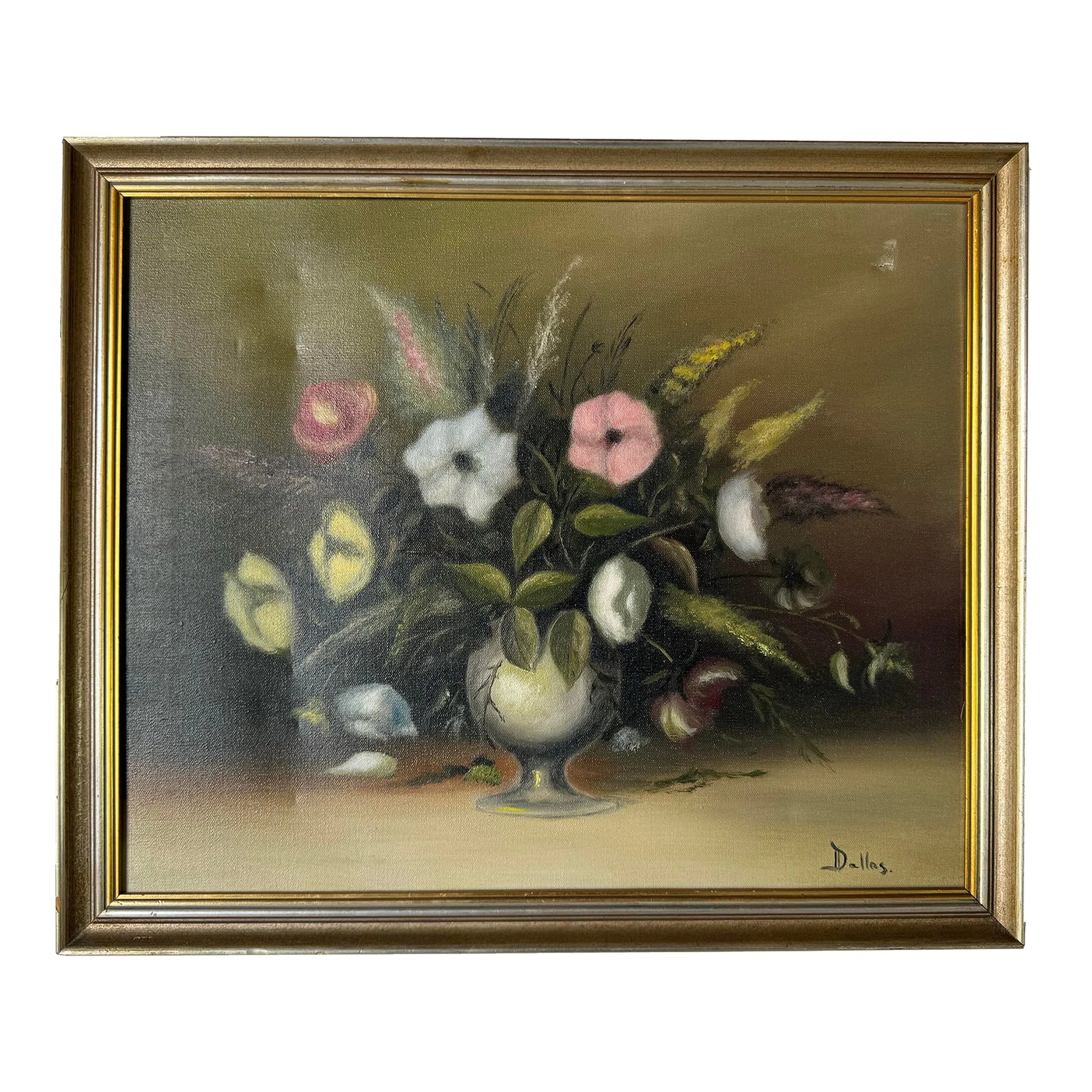 1980's Paul Dallas Still Life of Flowers on a Vase Oil on Canvas ...