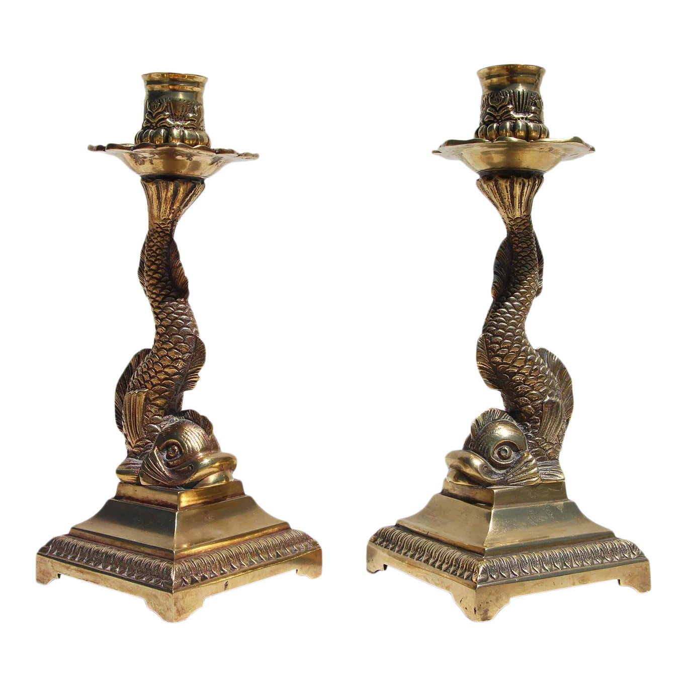 Antique French Gilt Bronze Dolphin Candlesticks- a Pair | Chairish