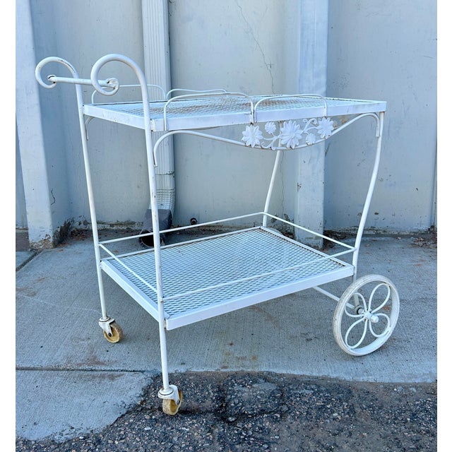 Vintage Wrought Iron White Bar Cart Attributed to Woodward Briarwood ...