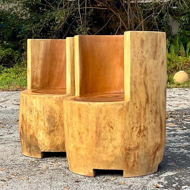 Vintage Boho Carved Tree Trunk Chair | Chairish