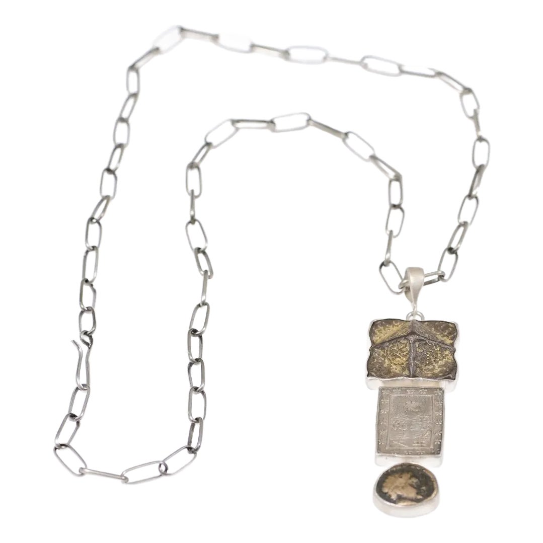 19th Century 3-Tiered Ancient Artifact & Coin Necklace | Chairish