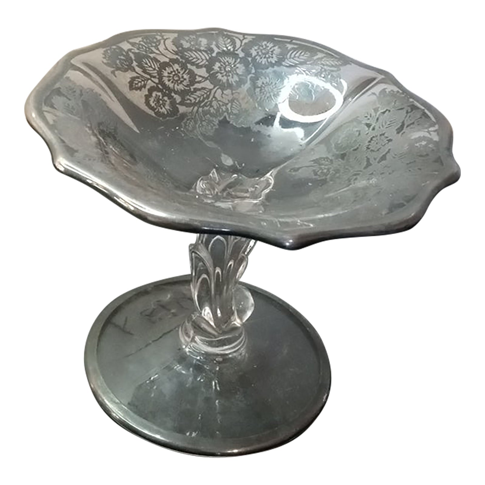 1940s Cambridge Glass Rose Pointe Silver Overlay Pedestal Compote ...