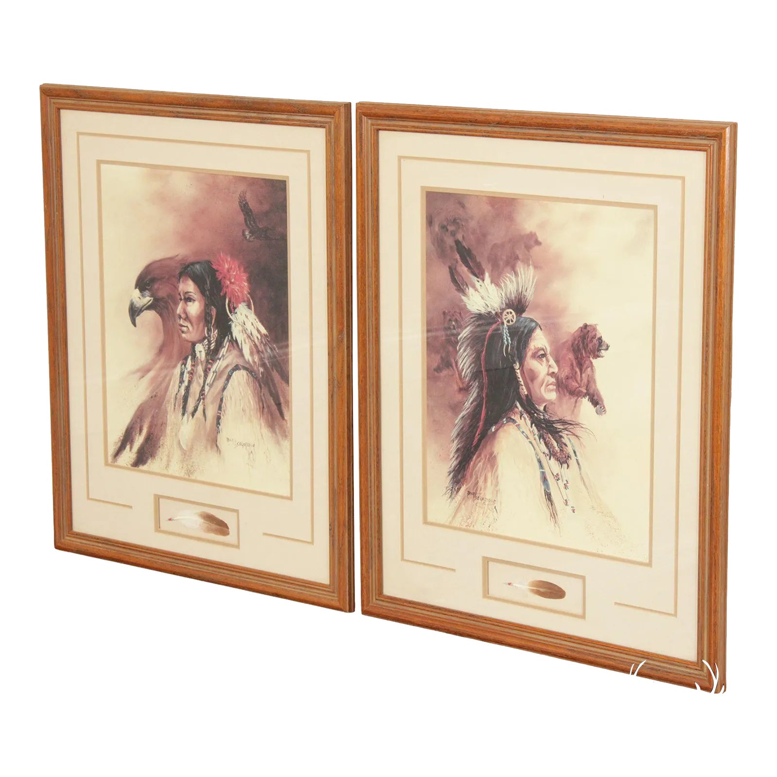 Mary Selfridge Pair Native American Portrait Prints, Custom Framed ...