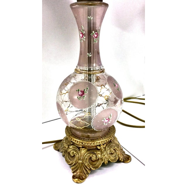 Victorian Hand Painted Glass and Carved Brass Table Lamps - a Pair ...