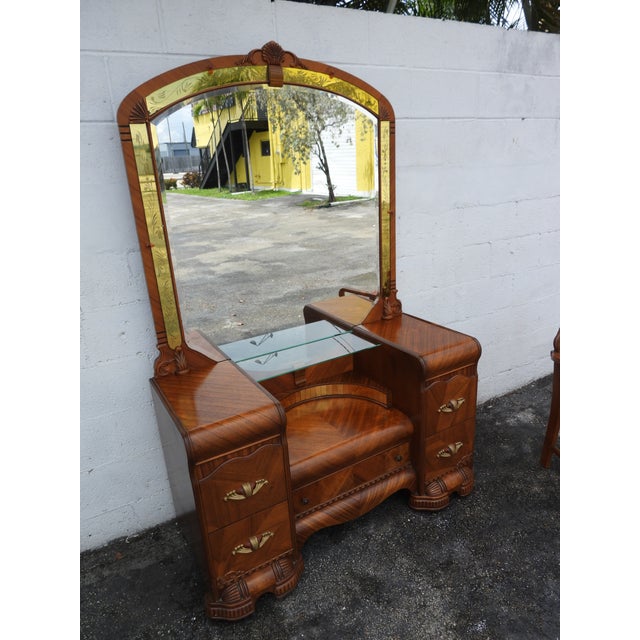 Art Deco Waterfall 1920s Vanity Makeup Table and Stool 6015 | Chairish