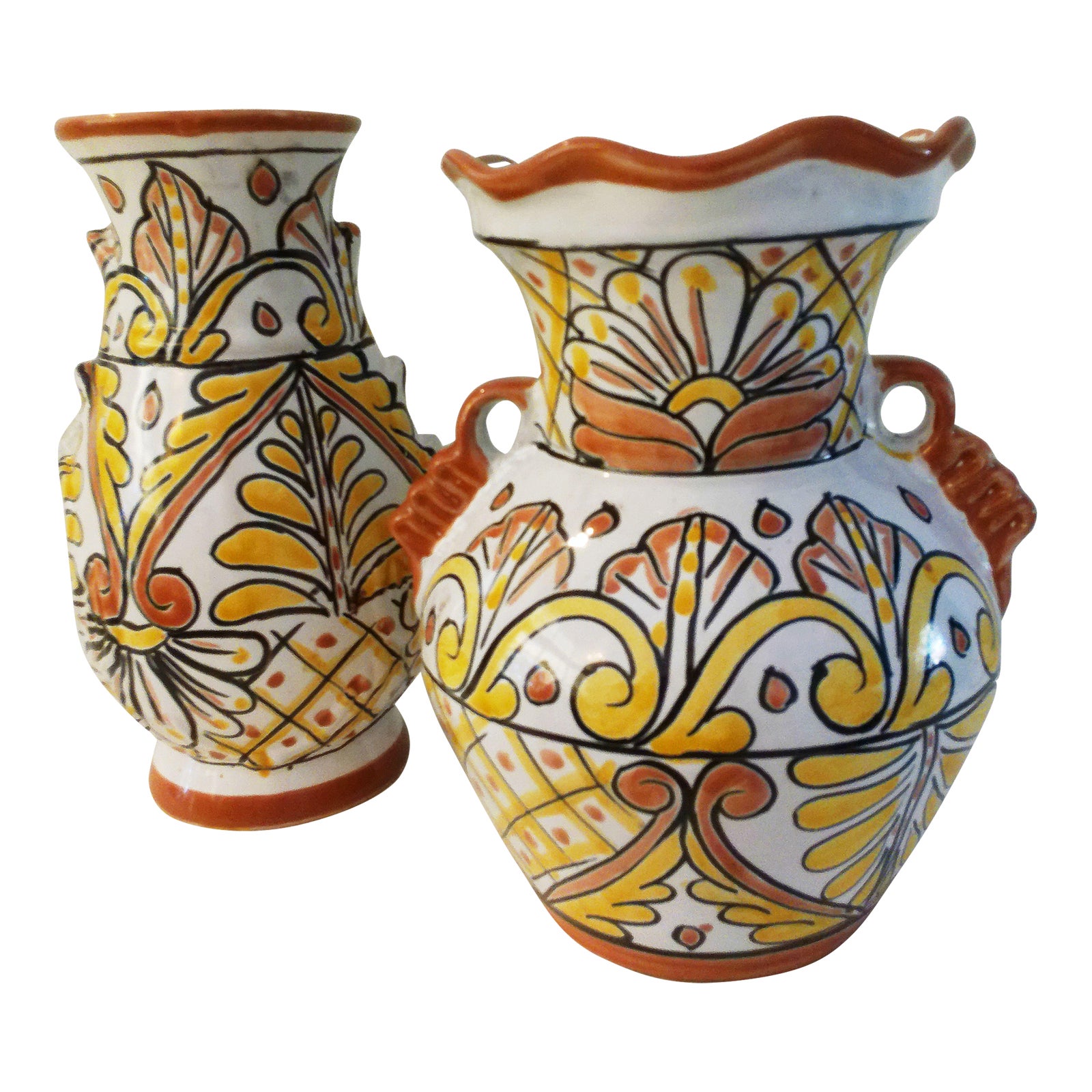 Large Vintage Talavera Pottery Earthtone Vases, a Pair | Chairish