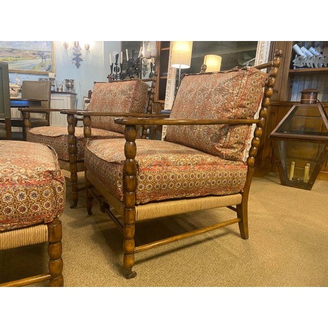 English Rural Style Lounge Chairs & Ottoman | Chairish