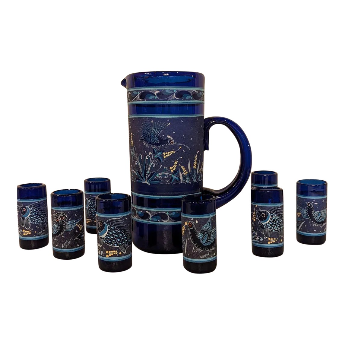 1960s Cobalt Pitcher and Tumblers Sangria Set- 7 Pieces | Chairish