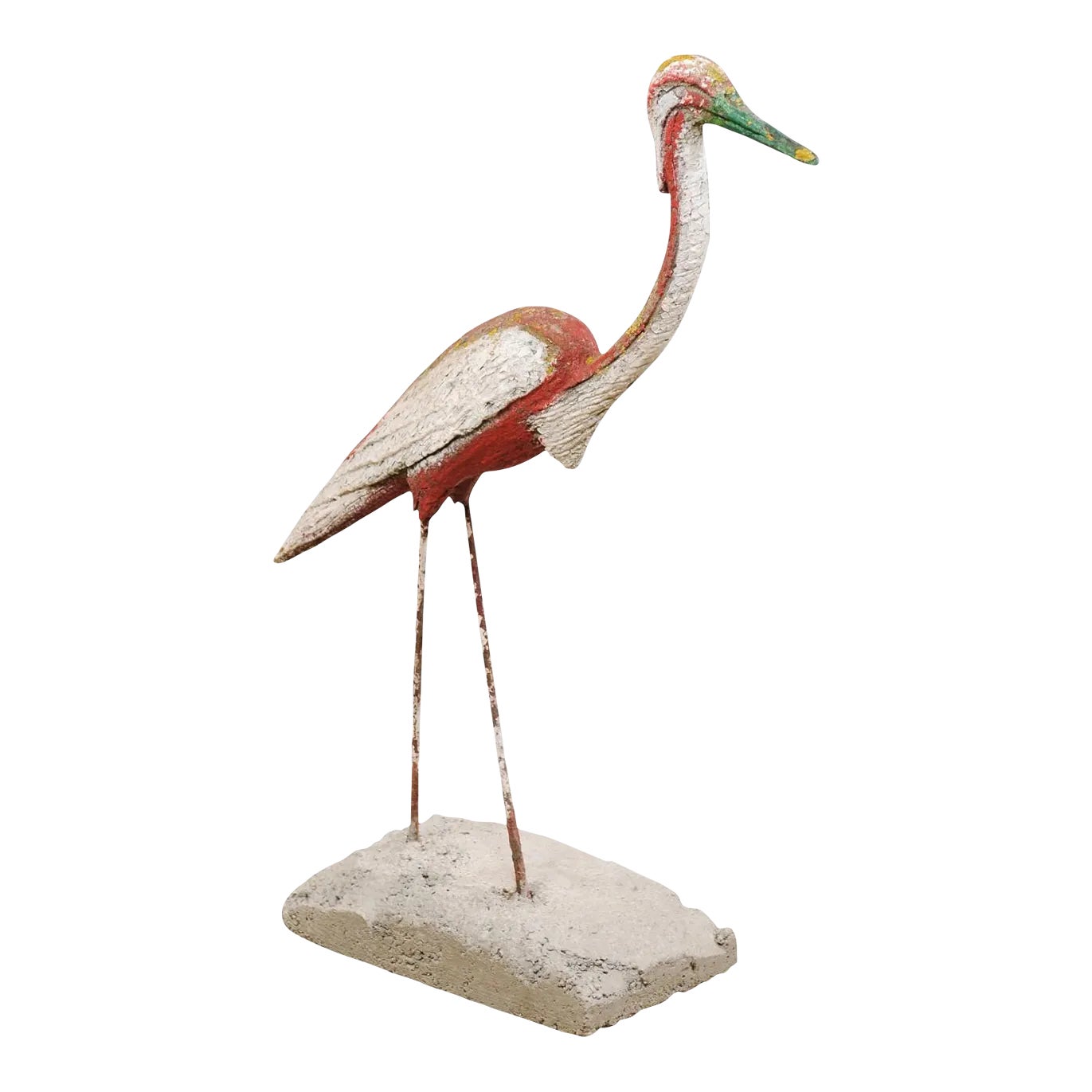 Mid 20th Century French Garden Bird Statue of a Walking Crane | Chairish