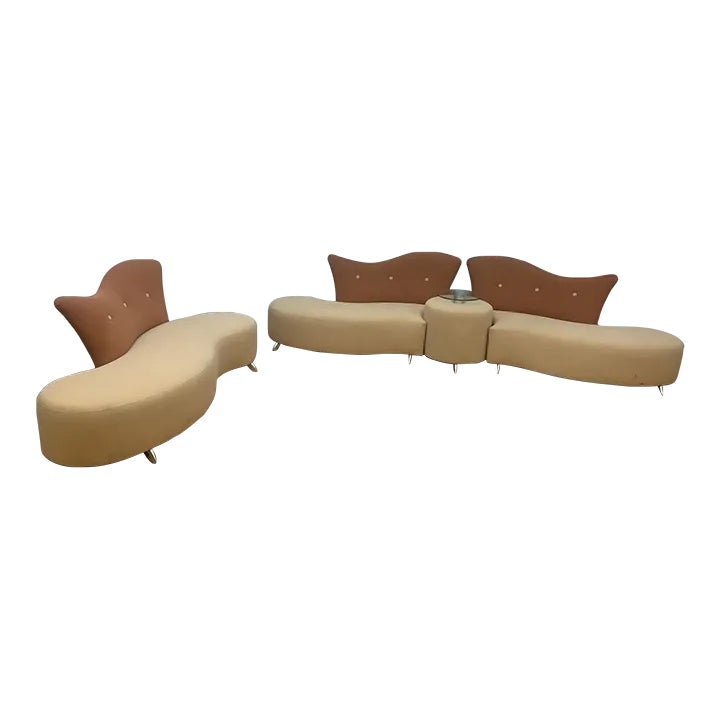 1980s Postmodern Vladimir Kagan Inspired Serpentine Sofa Set With Glass ...