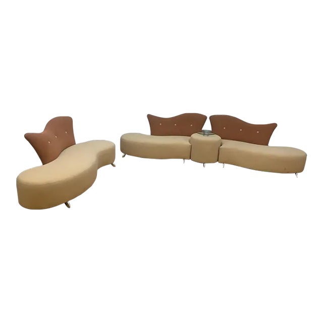 1980s Postmodern Vladimir Kagan Inspired Serpentine Sofa Set With Glass ...