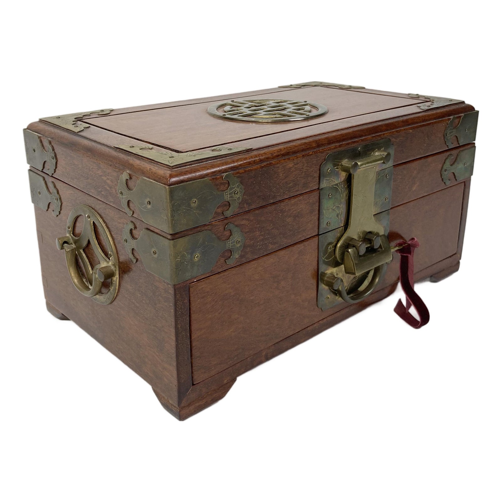 Vintage Asian Wood and Brass Jewelry Box With Traditional Bar Lock ...