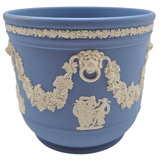 Wedgwood Blue Jasperware Lion Head Cachepot Planter, Neoclassical ...