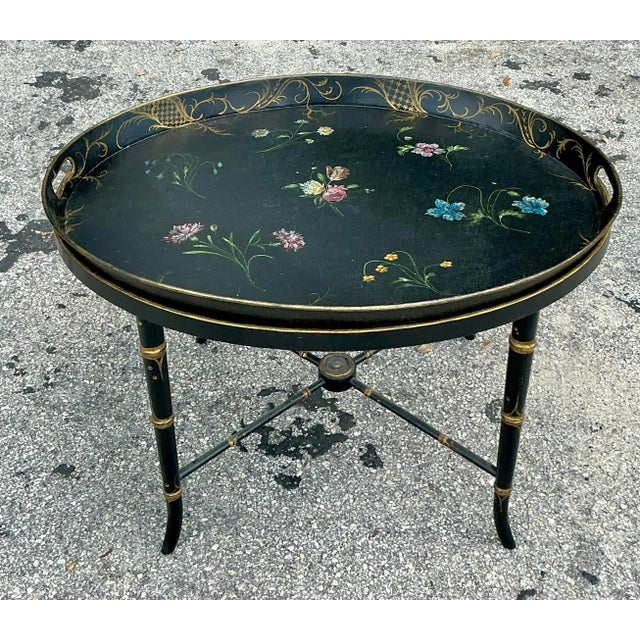 Vintage Regency Hand Painted Tole Tray Table After John Roselli | Chairish