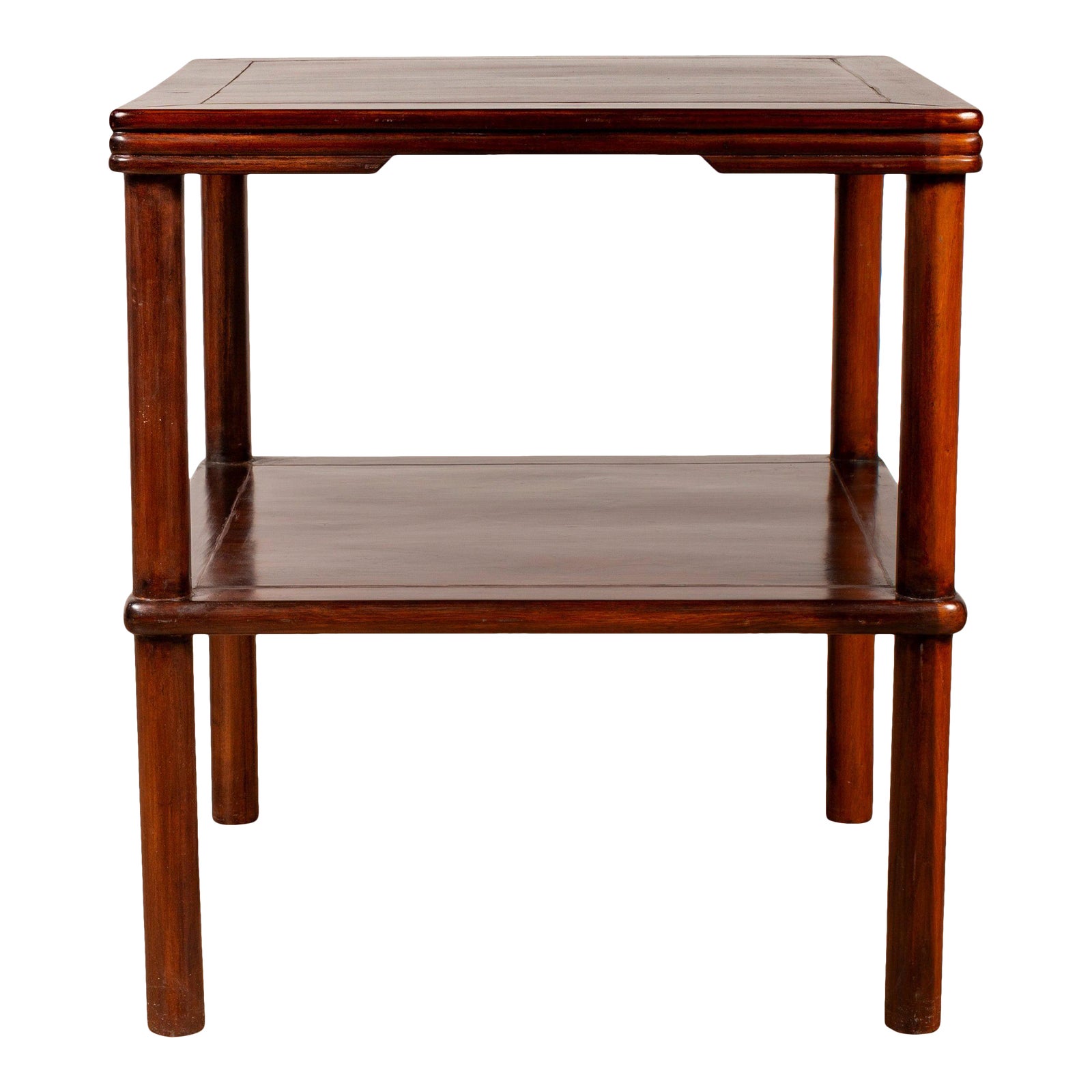 Chinese Vintage Midcentury Square-Shaped Side Table with Lower Shelf ...