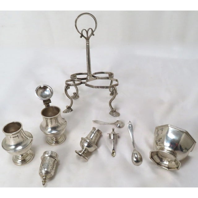 1910 Antique Sheffield England Sterling Silver Condiment Caddy Set ...
