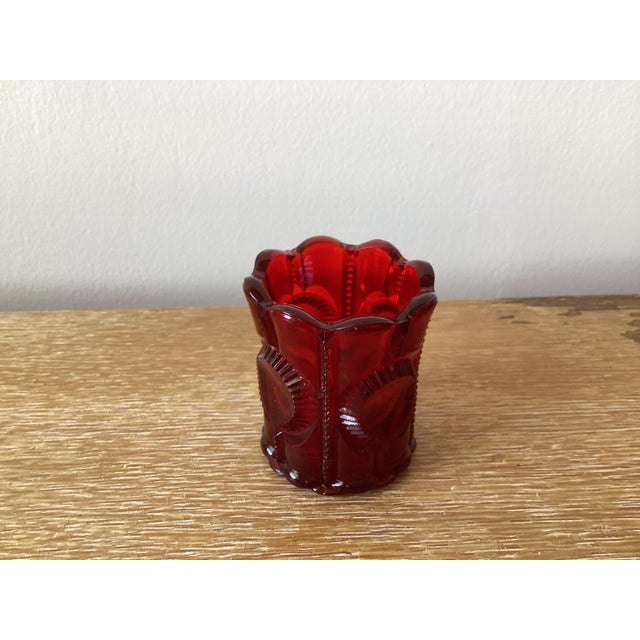 Vintage Ruby Red Pressed Glass Toothpick Holder | Chairish