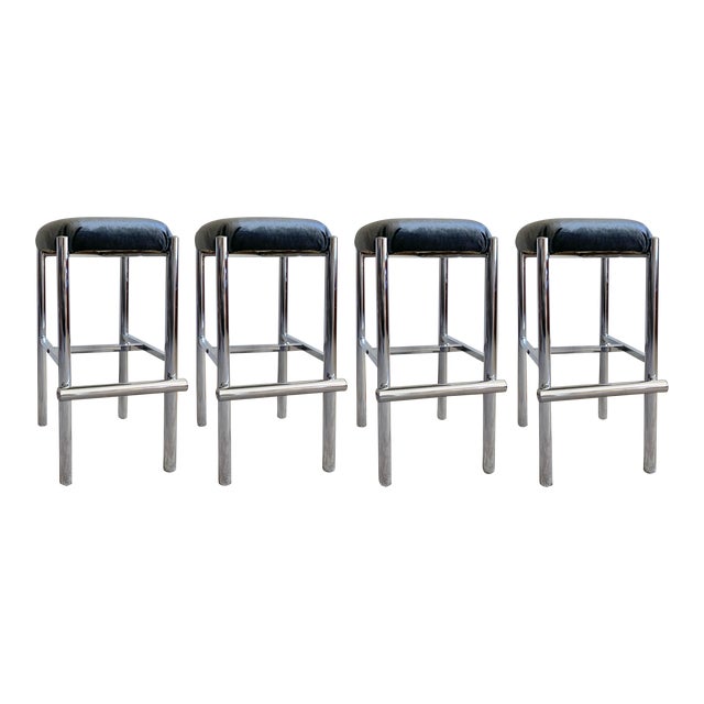 Modernist Minimalist Cal-Style Chrome Bar Stools/Counter Stools (1978 ...