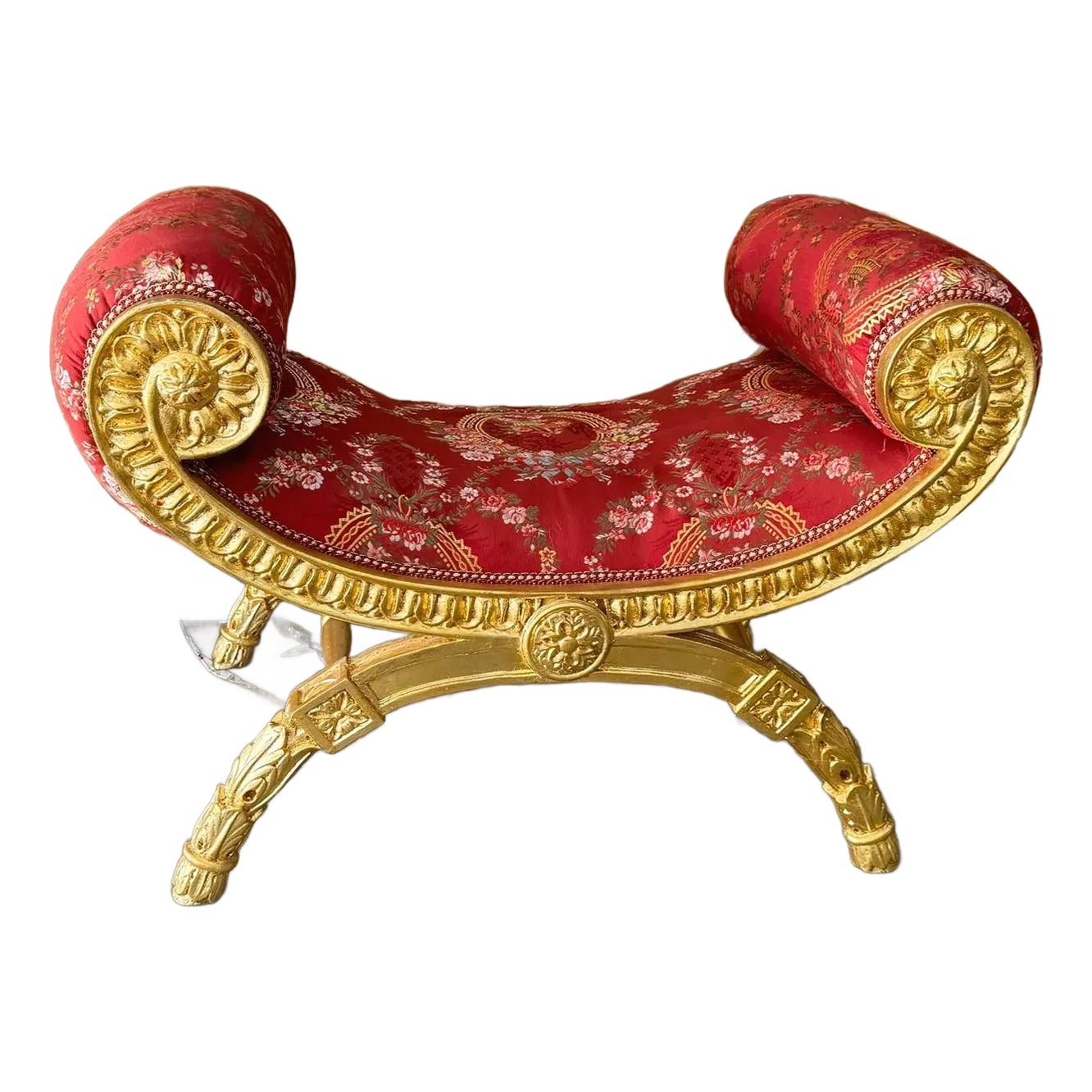 Red Small Bench French Style With Gold Details | Chairish