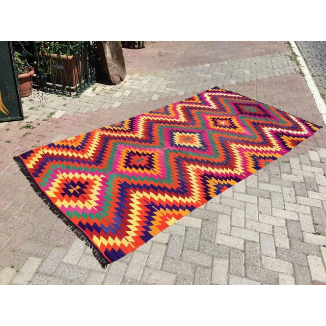 Vintage Diamond Design Kilim Rug | Chairish