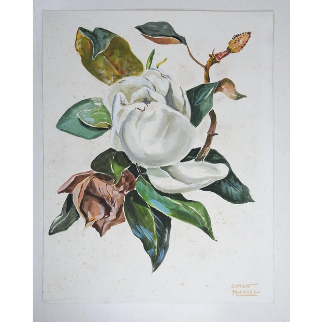 Vintage Magnolia Simon Michael Watercolor Painting | Chairish