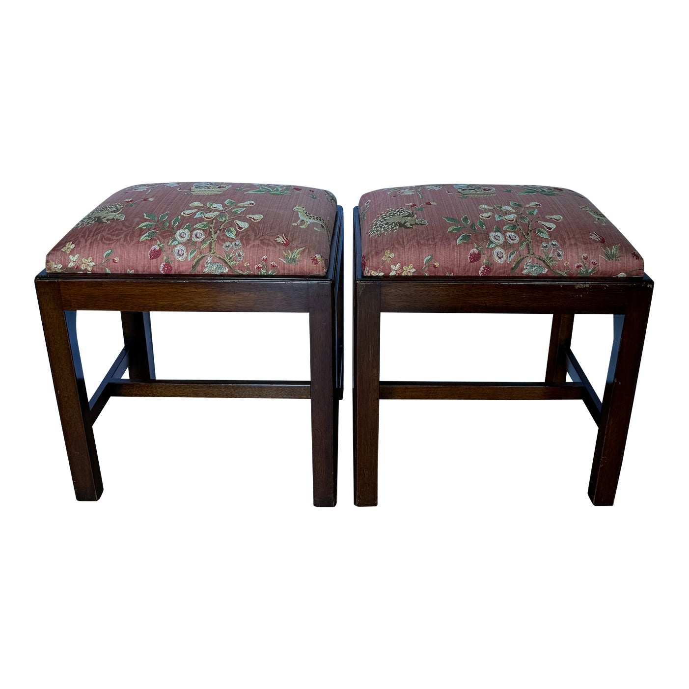 Pair of George III Reproduction Mahogany Upholstered Benches | Chairish