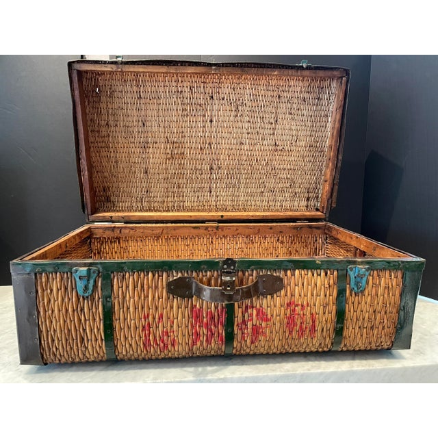 Vintage Woven Rattan Trunk/Suitcase | Chairish