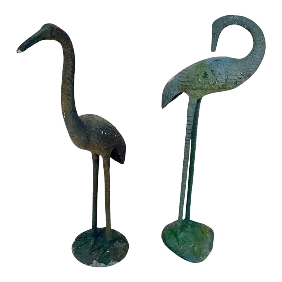 Large Cast Metal Cranes, a Pair | Chairish