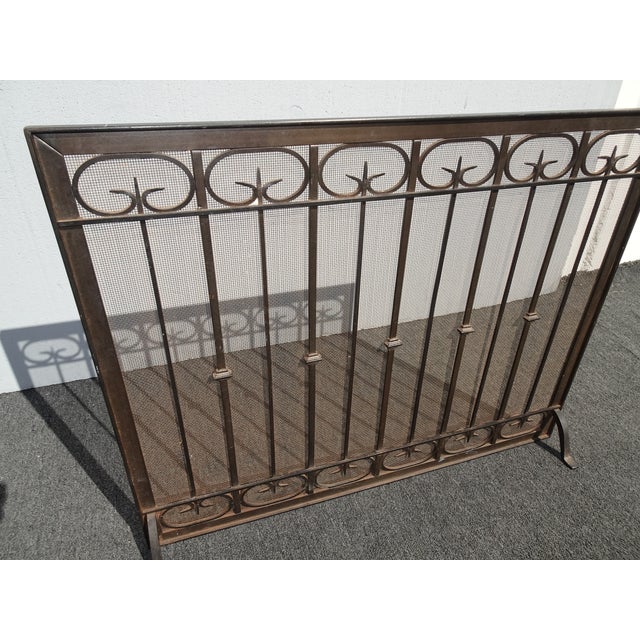 French Country Wrought Iron Rustic Mesh Black Fireplace Screen ...