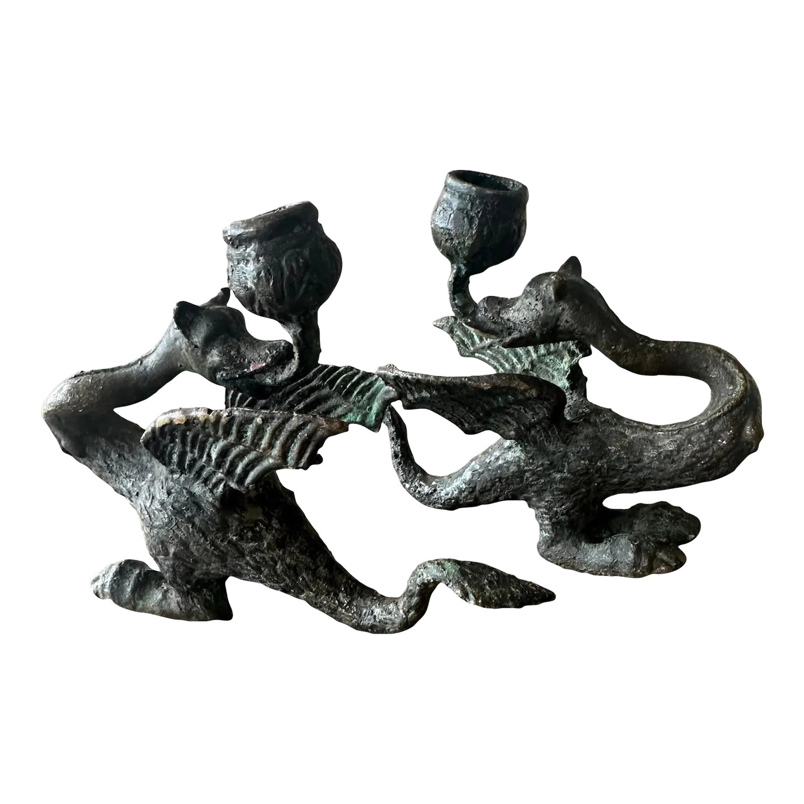 Early 19th Century Bronze Neo Gothic Dragon Candlesticks- a Pair | Chairish