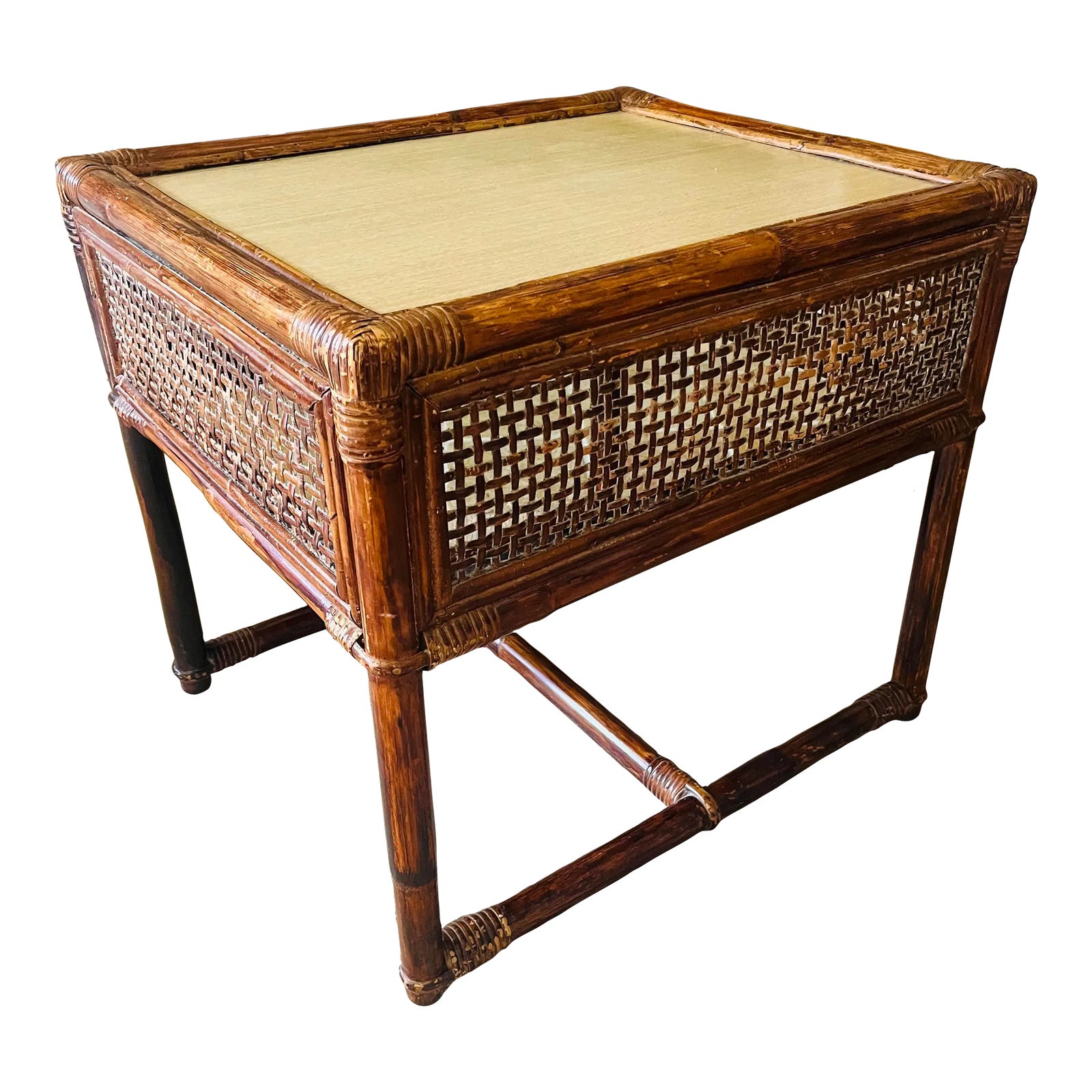 Mid Century Asian Side Table Bamboo With Cane | Chairish