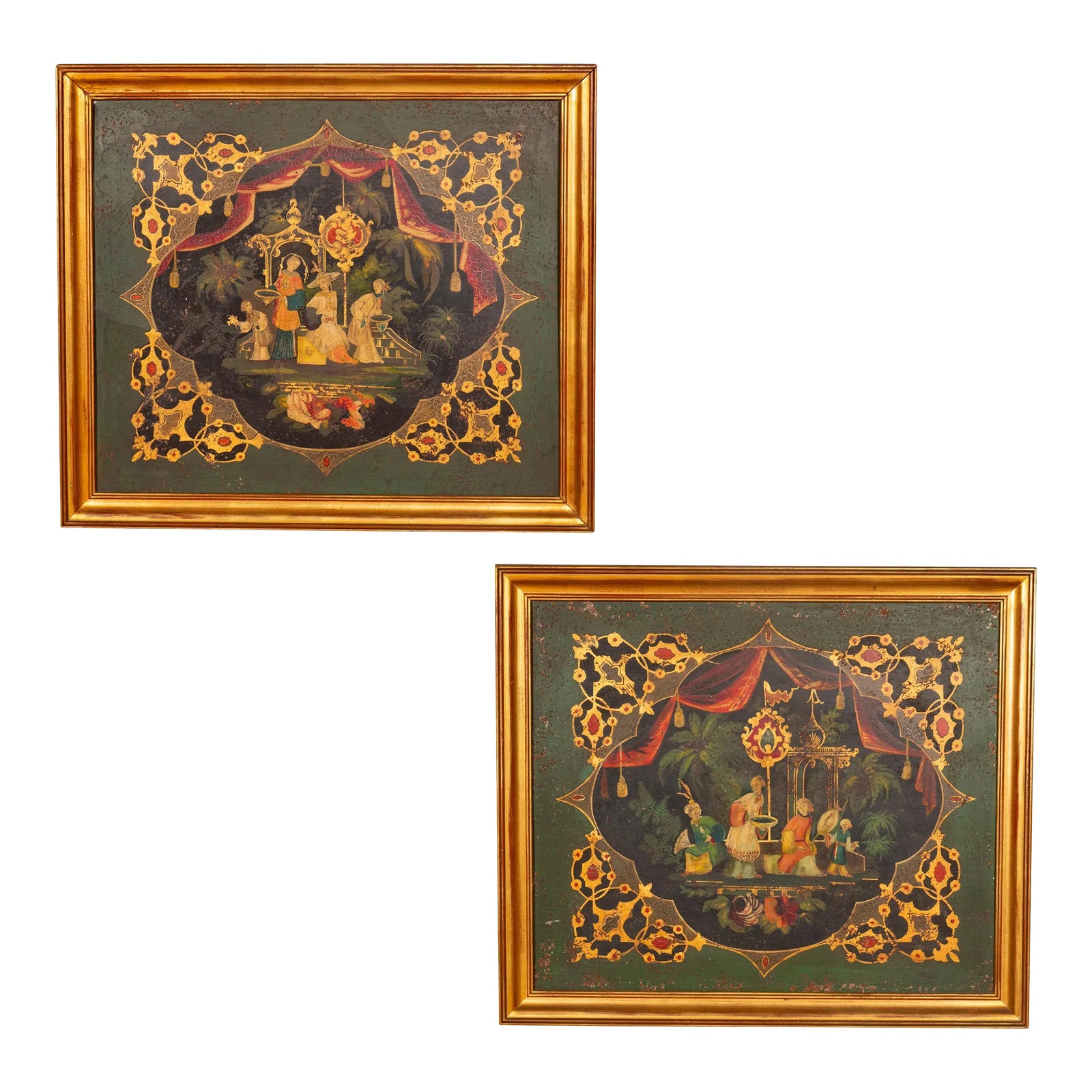 French Painted Tole Panels - A Pair | Chairish