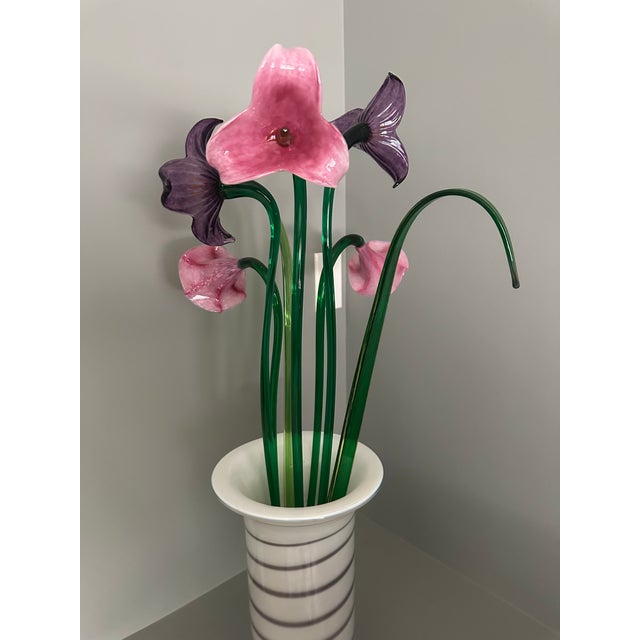 1990s Glass Vase and Glass Flowers | Chairish