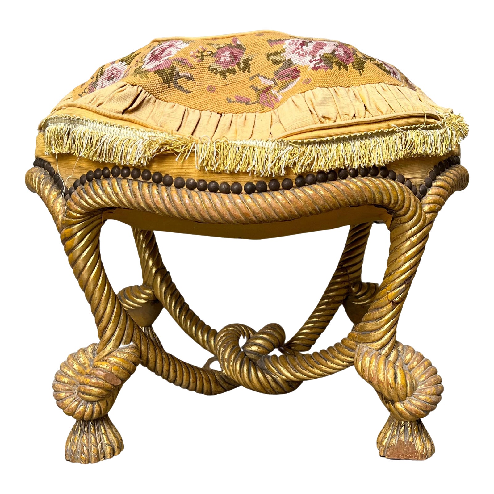 19th Century French Rope Pouf in a Gilt Finish | Chairish