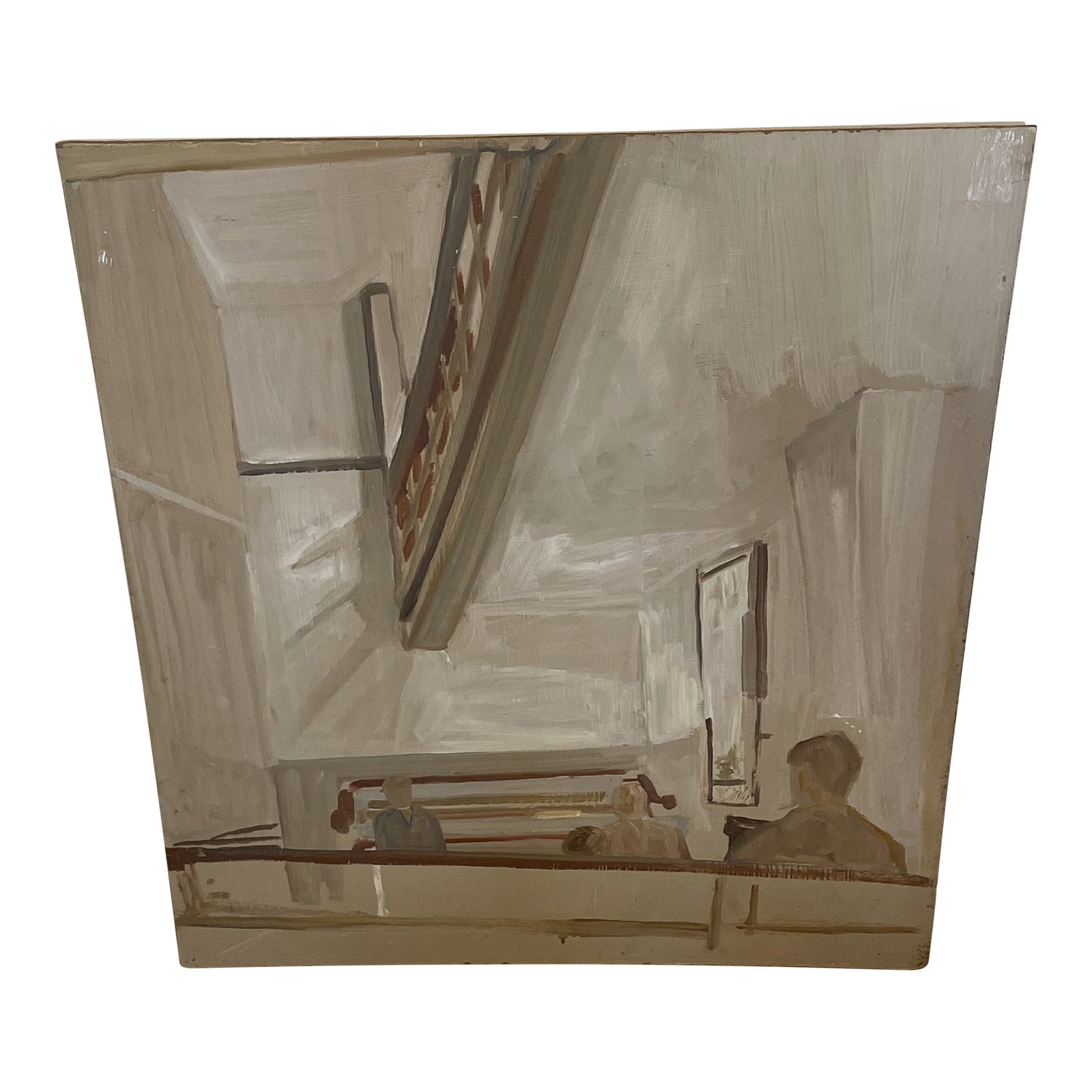 Vintage Abstract Church Interior Scene Oil on Canvas Neutral Colored ...