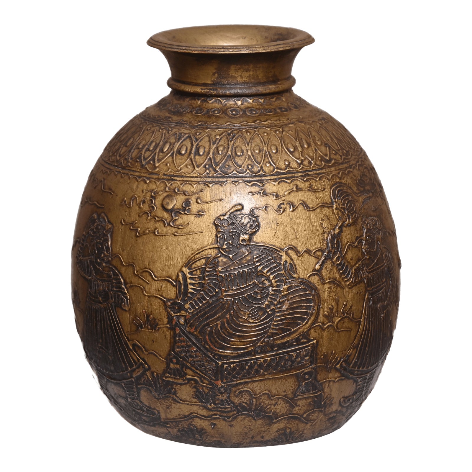 Vintage Wooden Golden Wooden Pot Engraving Pot | Chairish