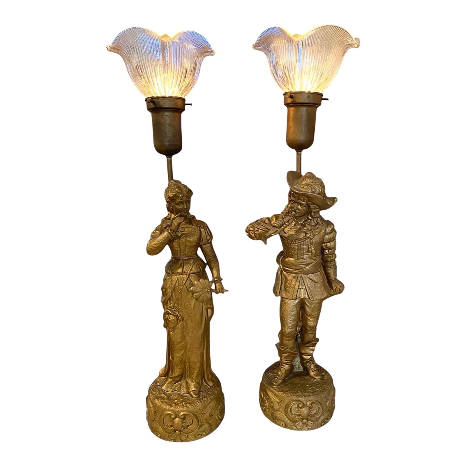 Pair of Mid Century, Marbro Lamp Co. Metal & Gold Plaster Painted ...