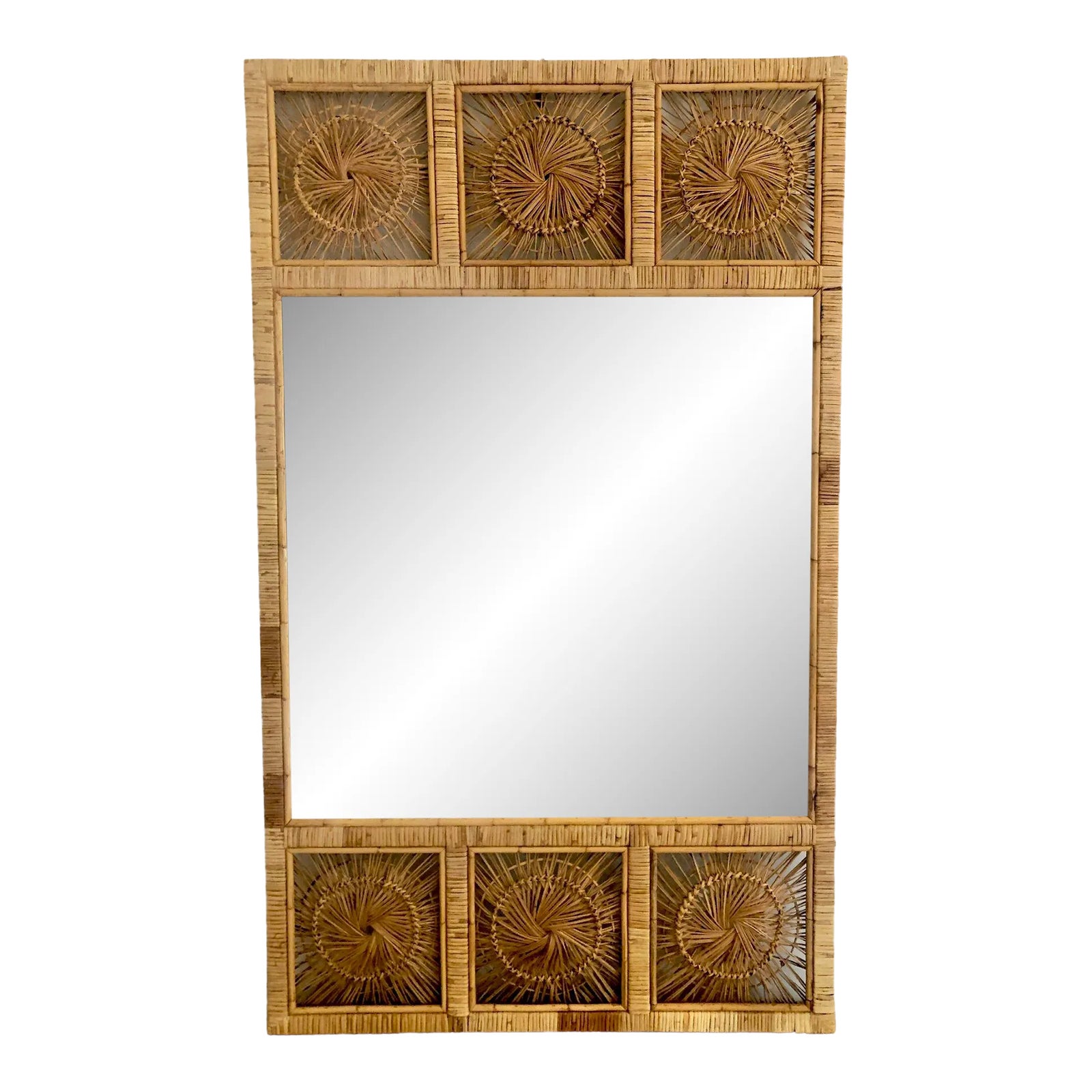 Vintage Mid-Century Wrapped Rattan and Woven Wicker Sunburst Mirror ...