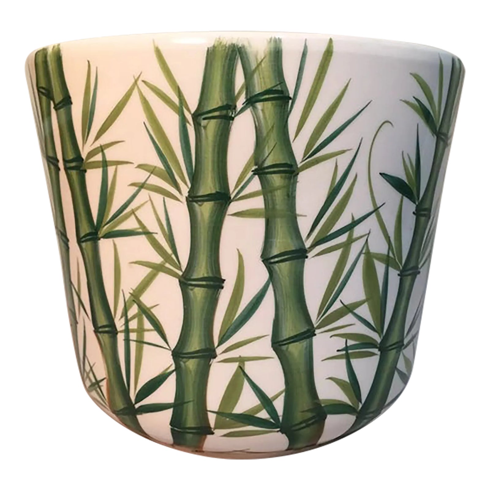 Vintage Italian Bamboo Green and White Cachepot | Chairish
