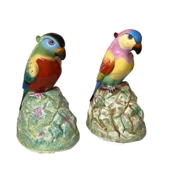 1940's Vividly Hand Painted Large Tropical Parrot Statues - a Pair ...