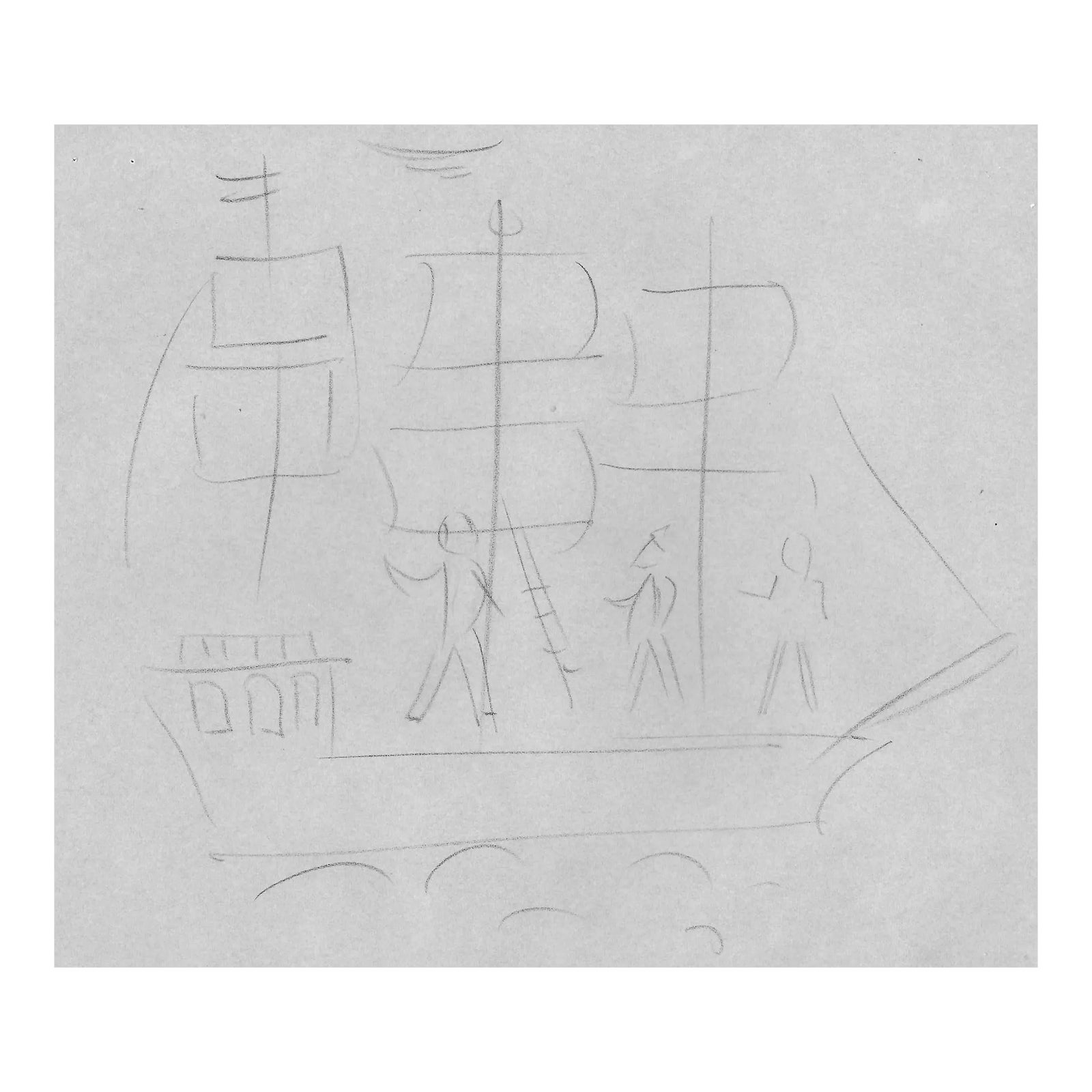 1950s Helen Malta Ship Drawing | Chairish