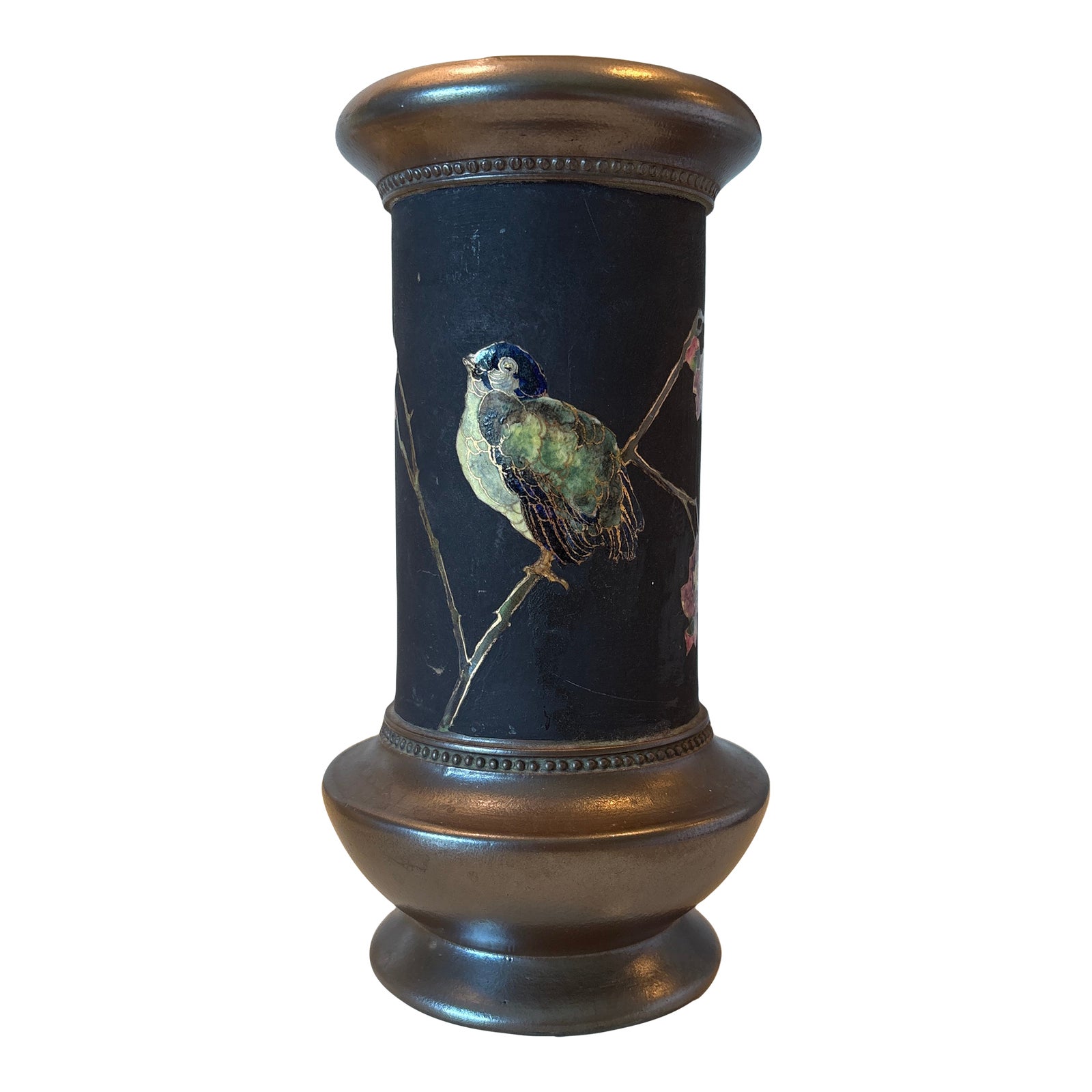 Bretby Art Nouveau Vase With Birds and Flowers | Chairish