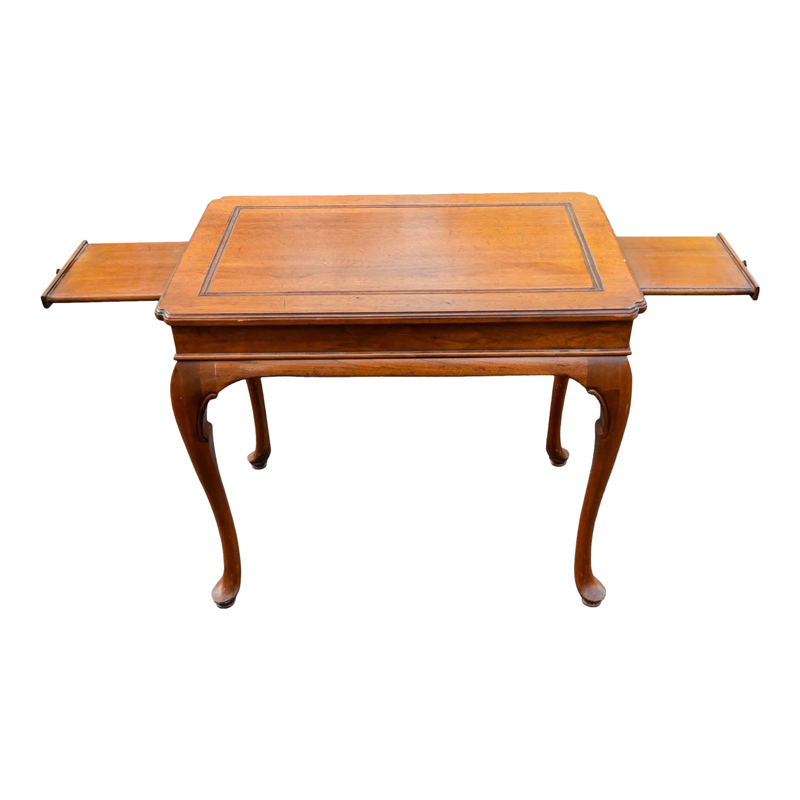 Late 20th Century Queen Anne Cherry Side Tea Table With Pull Out Drink ...