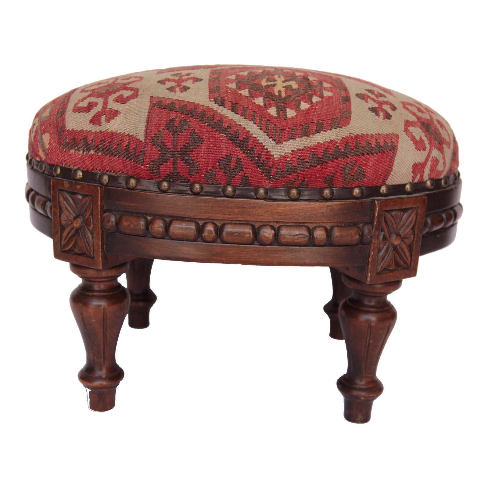Artistic Hand Work Ottoman Footstool Upholstered with Vintage Kilim ...