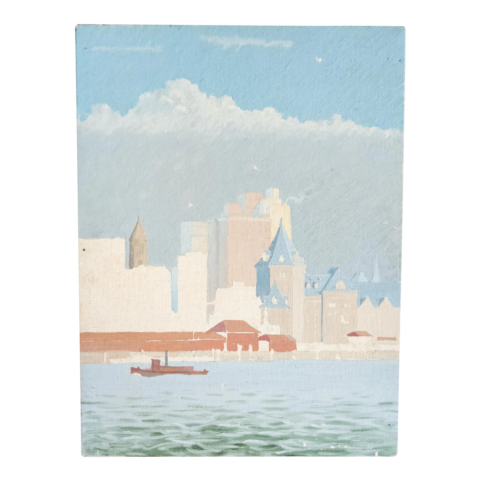 Mid-Century Modern City Skyline Cityscape Acrylic Painting | Chairish