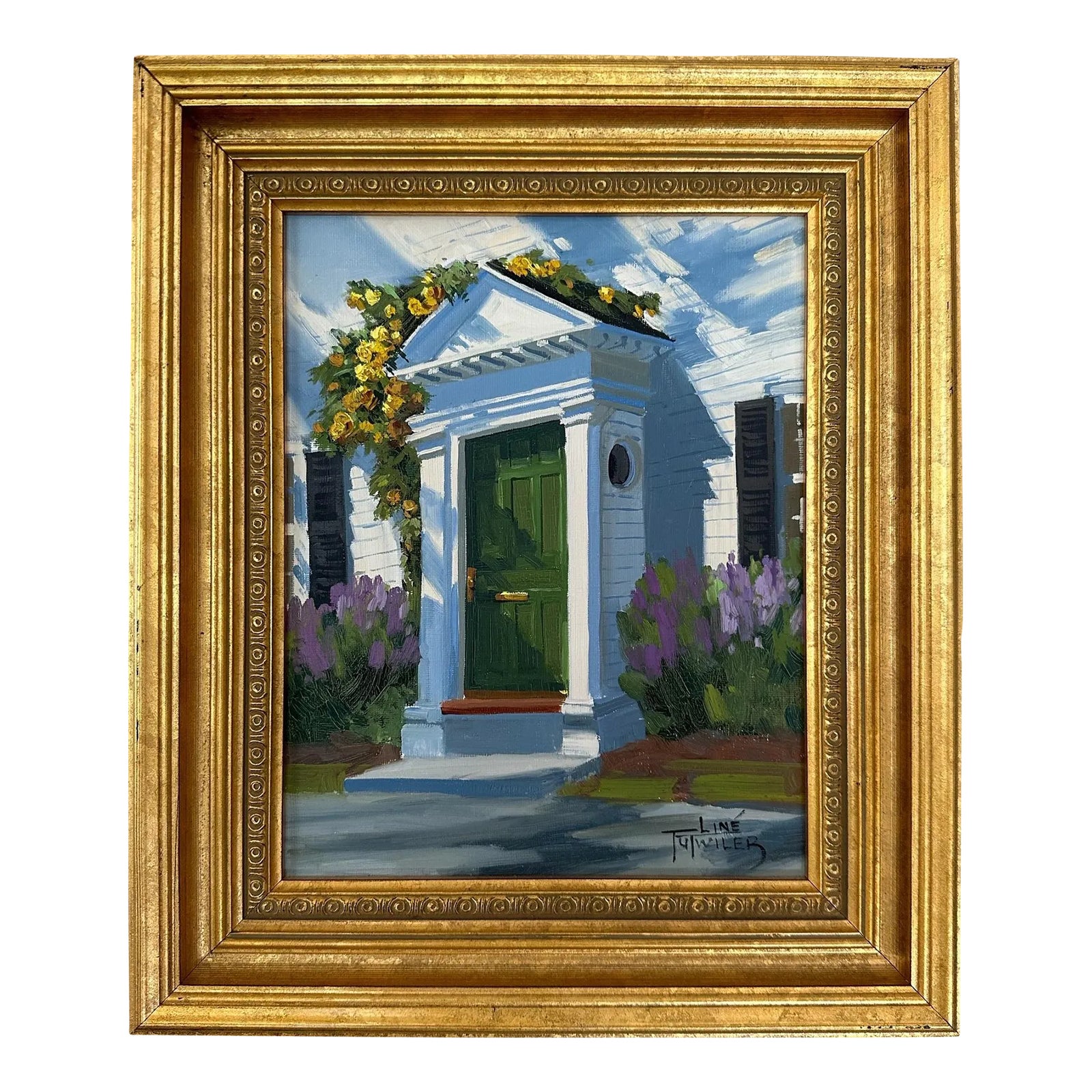 Original Line Tutwiler Oil Painting - Side Profile Greek Revival Porch ...
