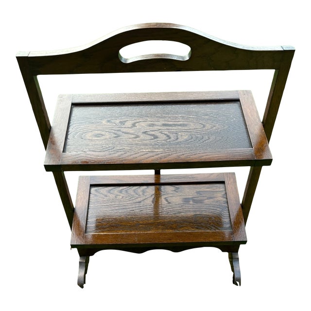 Antique Oak Serving Two Tear Folding Tea Table | Chairish