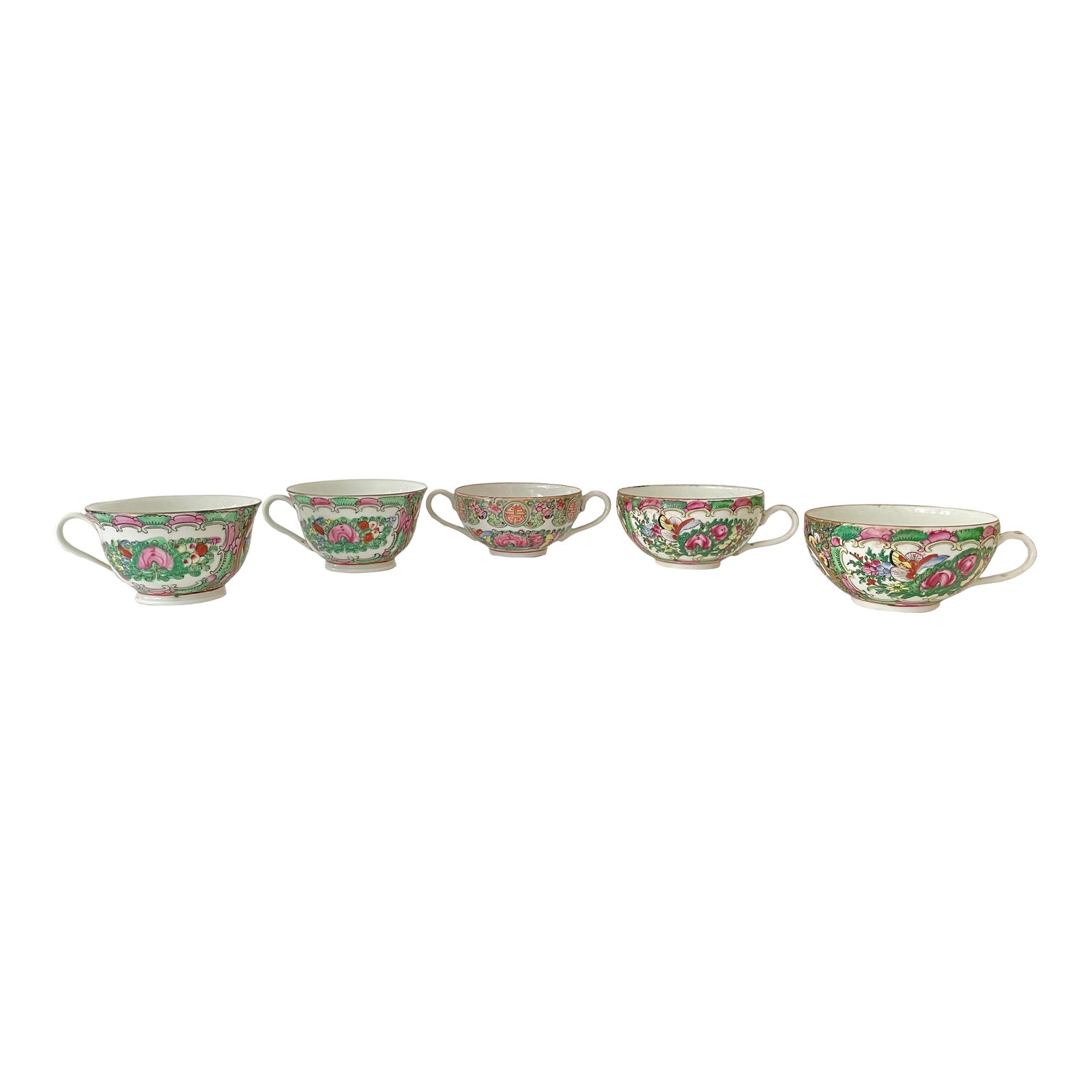 Rose Medallion Tea Cups Assorted Set - Set of 5 | Chairish